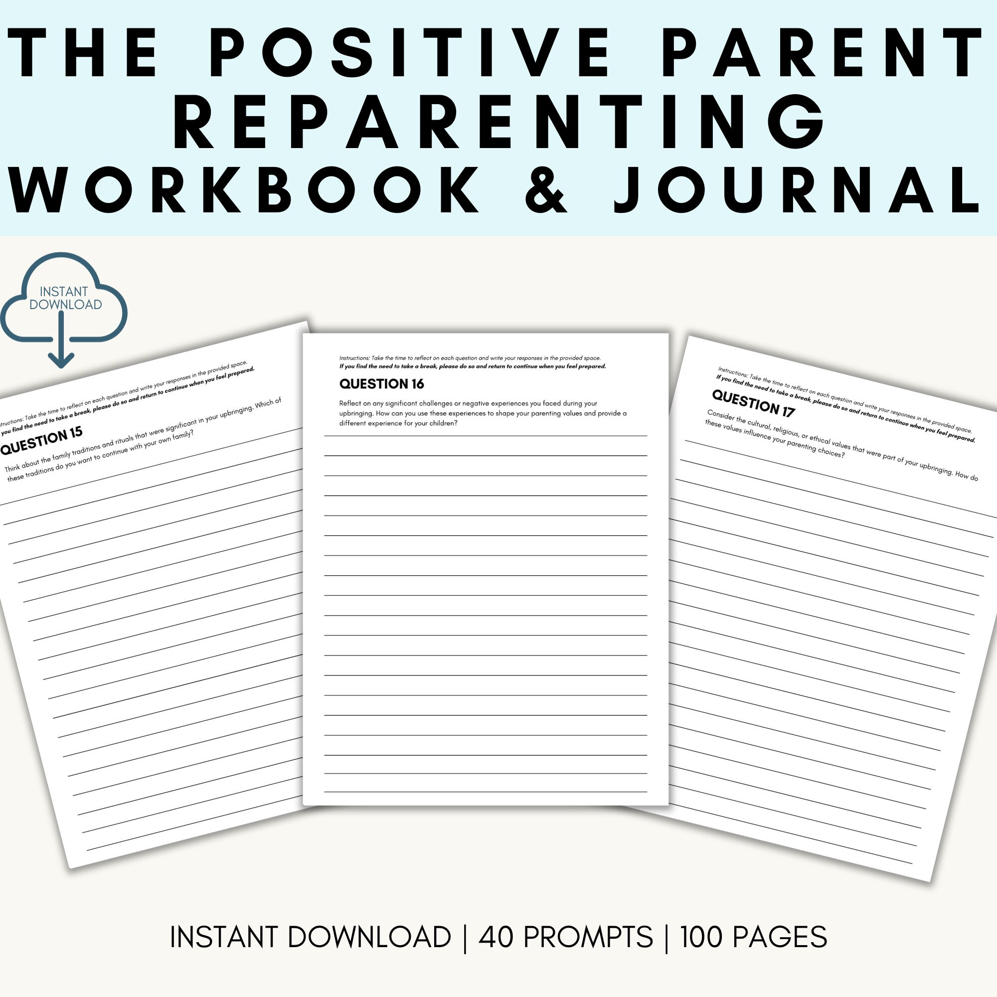The Positive Parent Reparenting Workbook and Journal - Instant Download ...