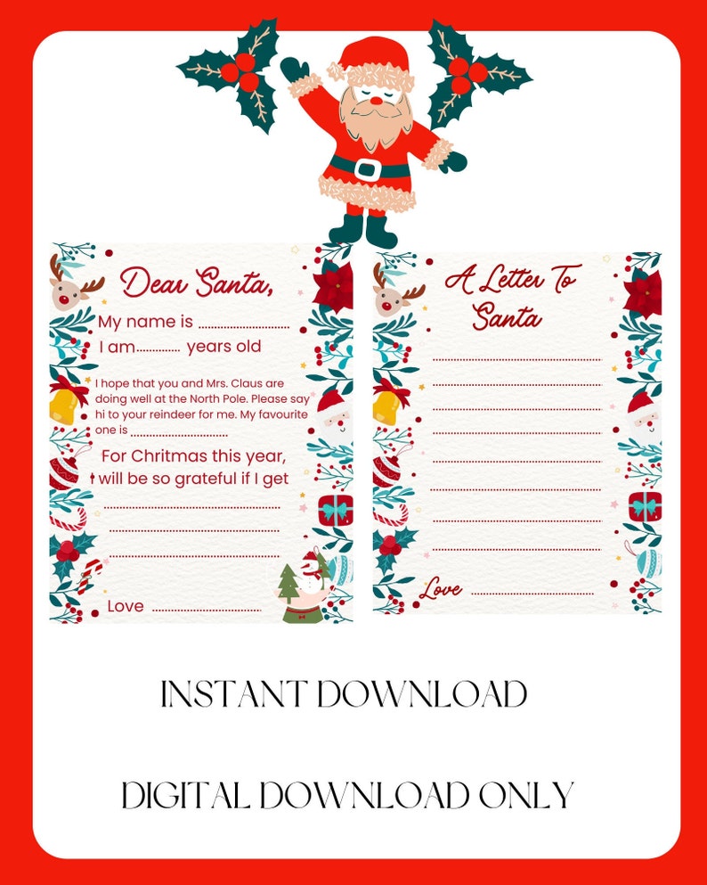 Letter to Santa, Dear Santa Letter Printable, Kids Letter to Santa ...