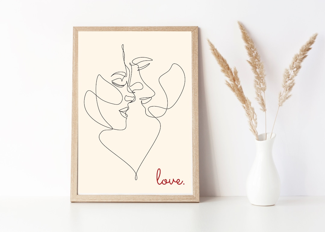 Romantic Line Art Printable, Couple Love Wall Art, Abstract Digital ...