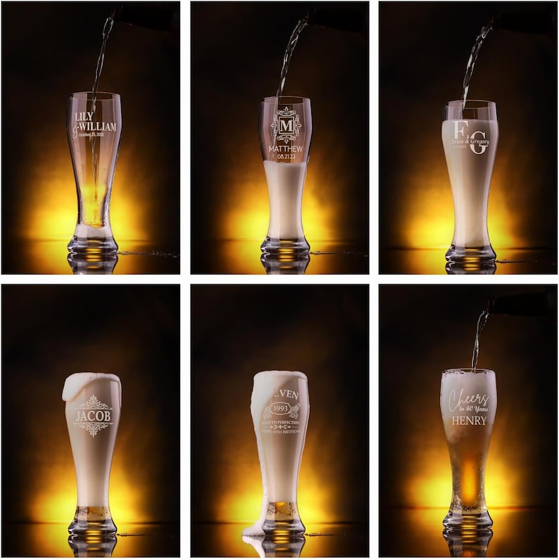 Personalized Beer Pilsner Glass - Large Glass Beer Mug – 16 Oz Etched ...