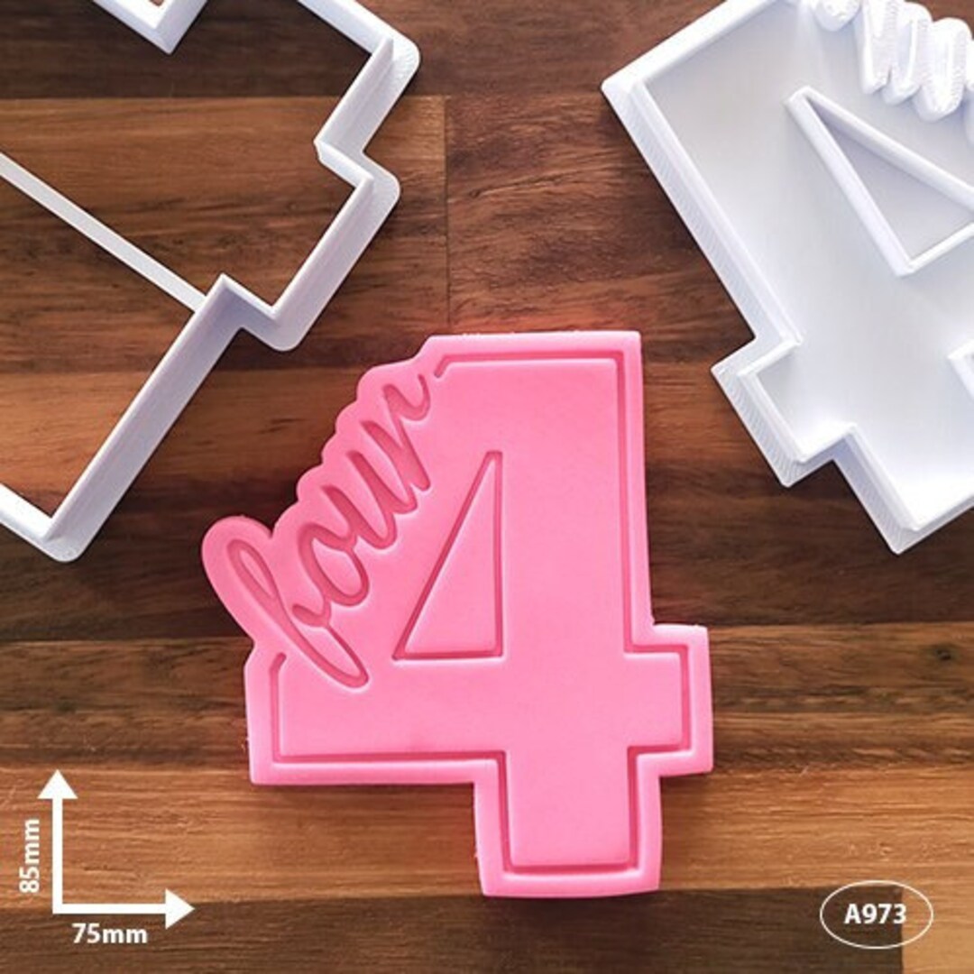 Number Four 4 With Text Cookie Cutter and Fondant Stamp - Etsy