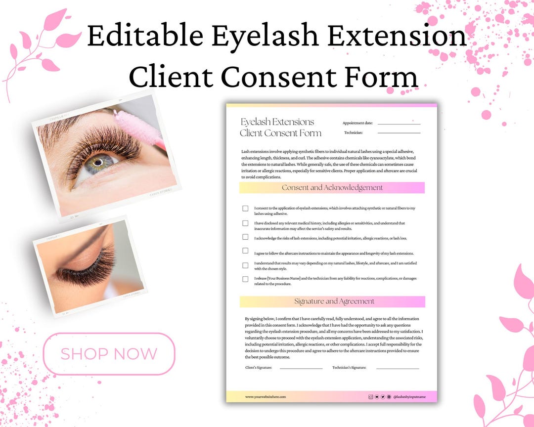 Editable Eyelash Extension Consent Form | Lash Client Intake Form ...