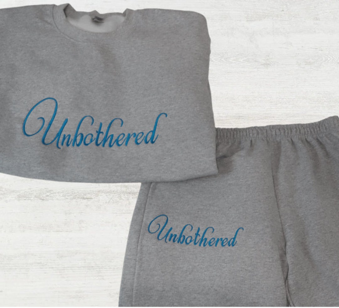 Unbothered Sweat Suit/ Embroidery Pull With Matching Pants/grey Sweats ...