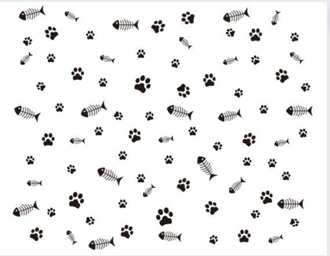 Kitty Paw Print and Fish Bone Tumbler Wrap PNG Instant Download ...