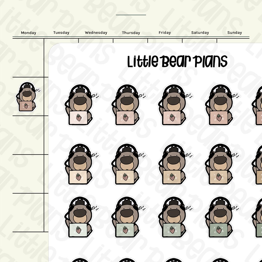 Music Bear With Headphones Working Deco Sticker | Passport Size Sheet ...