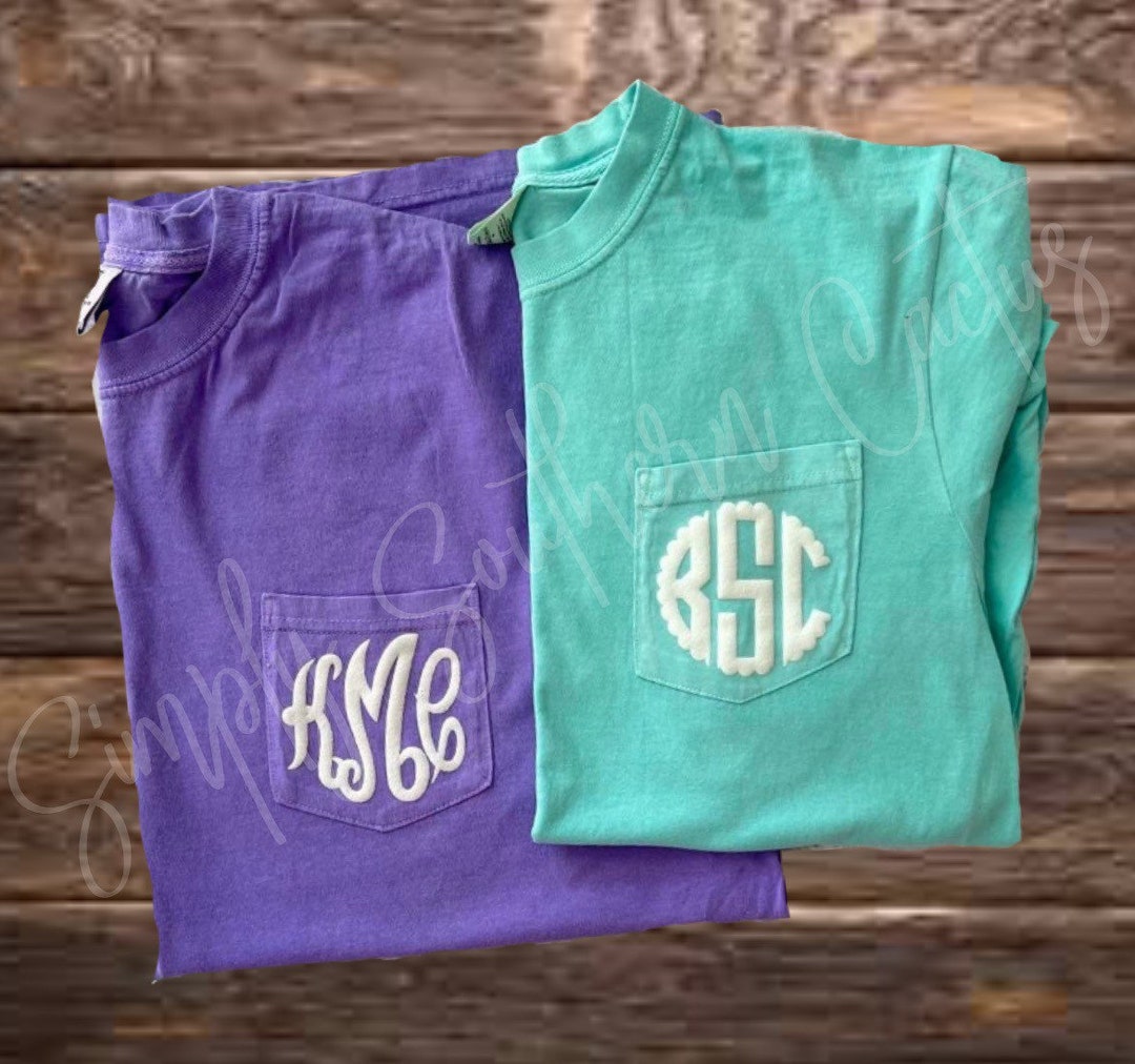 Fun Monogram Puff Vinyl Pocket Tee Short Sleeve College - Etsy