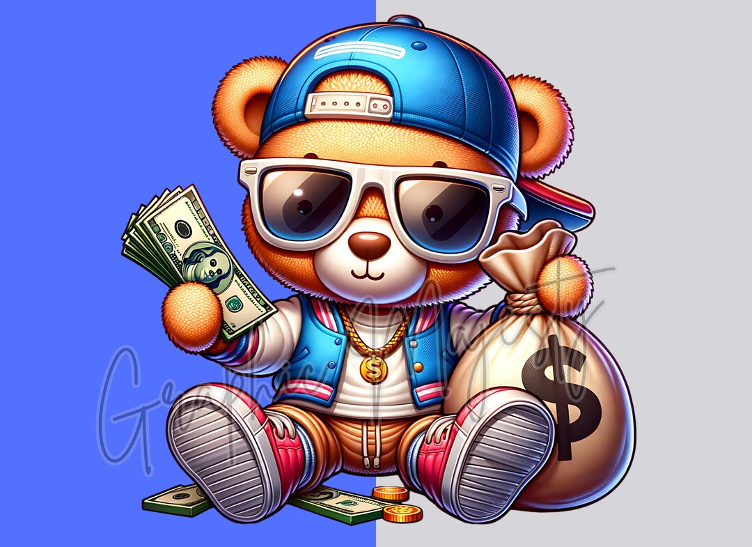 Cute Trendy Teddy Bear PNG Instant Download T Shirt Graphic, Hip Hop ...