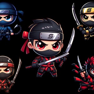 Kawaii Ninja Clipart, Japanese Warrior Designs (PNG, PDF) - Etsy