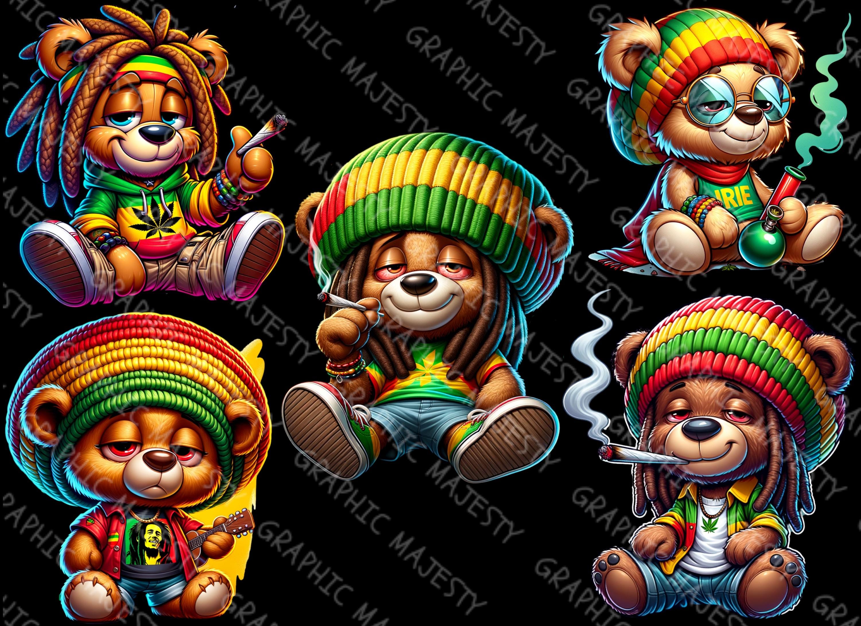 Stoned Rasta Teddy Bear Jamaican Art, Marijuana PNG Weed Clipart, Funny ...
