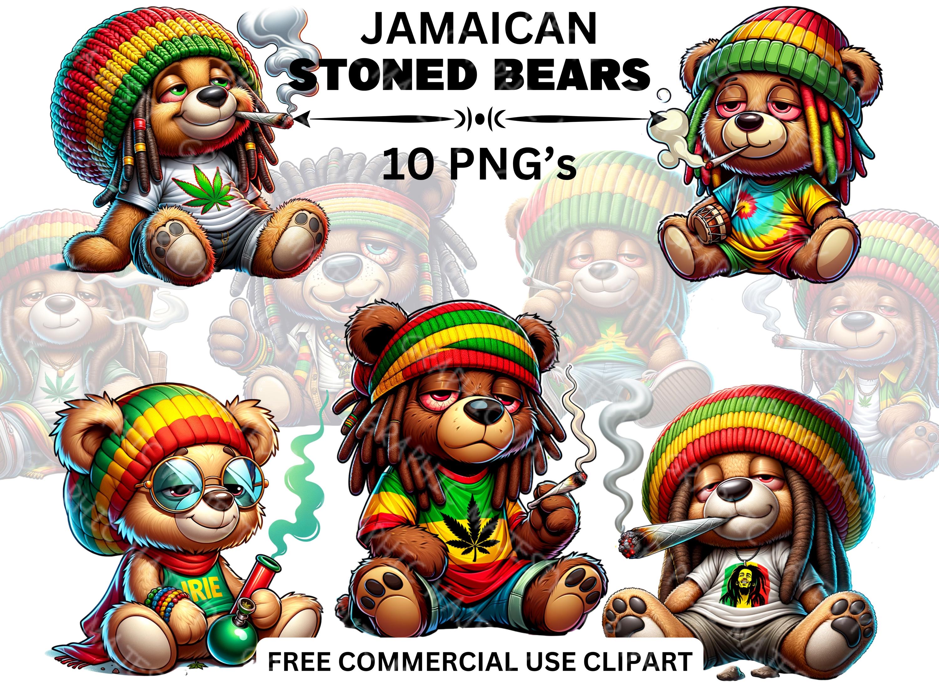 Stoned Rasta Teddy Bear Jamaican Art, Marijuana PNG Weed Clipart, Funny ...