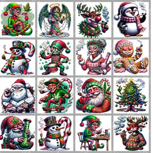 Christmas Stoner Clipart Bundle, Funny Marijuana PNG Art (digital ...