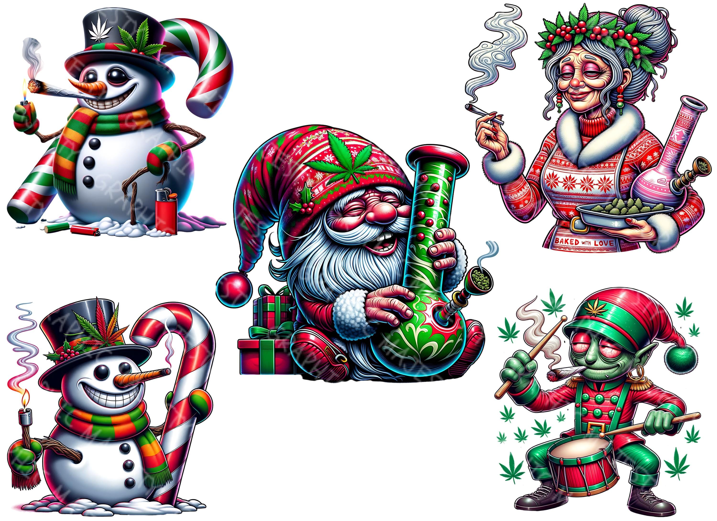 Christmas Stoner Clipart Bundle, Funny Marijuana PNG Art (digital ...