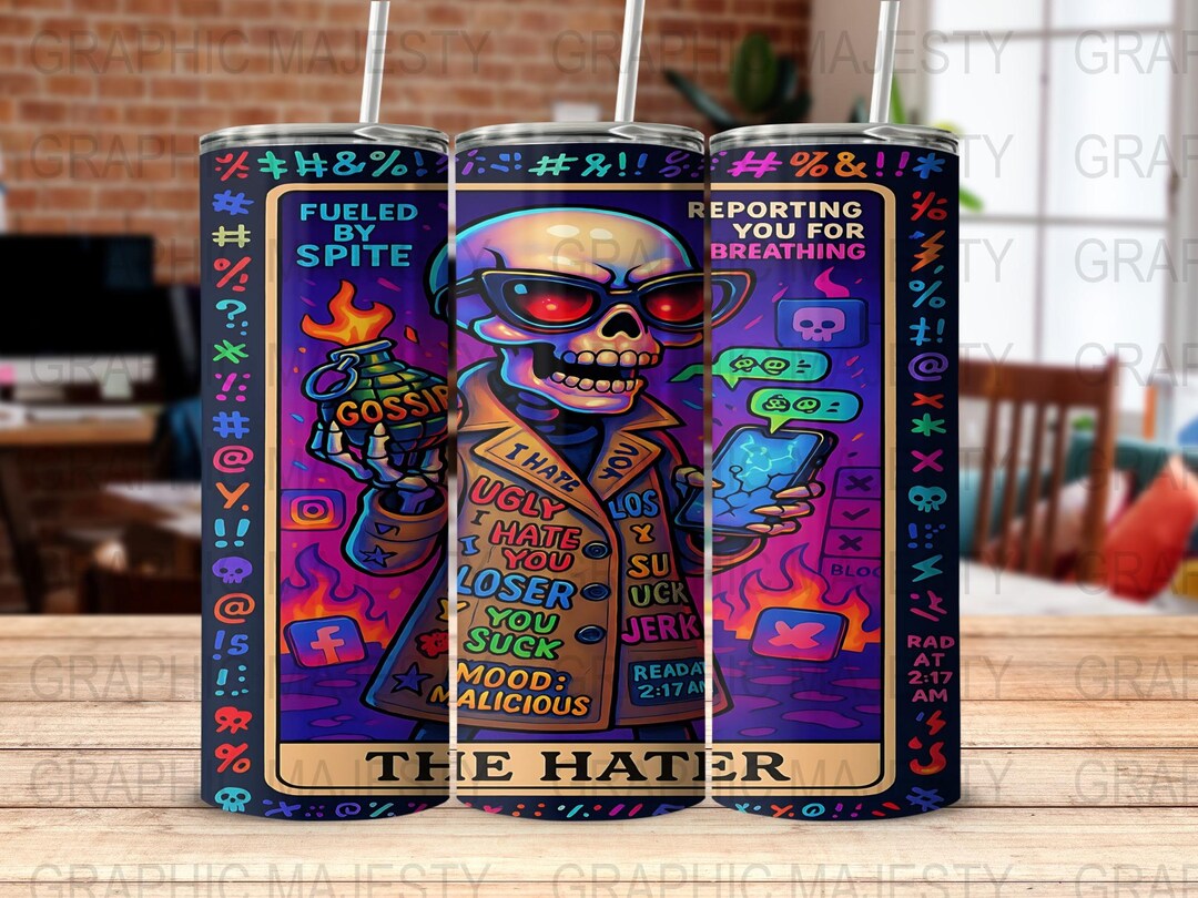 The Hater 20 Oz. Digital Tumbler Wrap PNG, Funny Sarcastic Anti Social ...