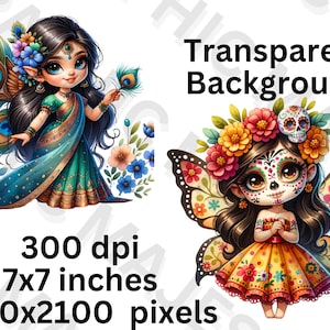 Kawaii Fairy Clipart: Multicultural Fairytale PNG Graphics (commercial ...