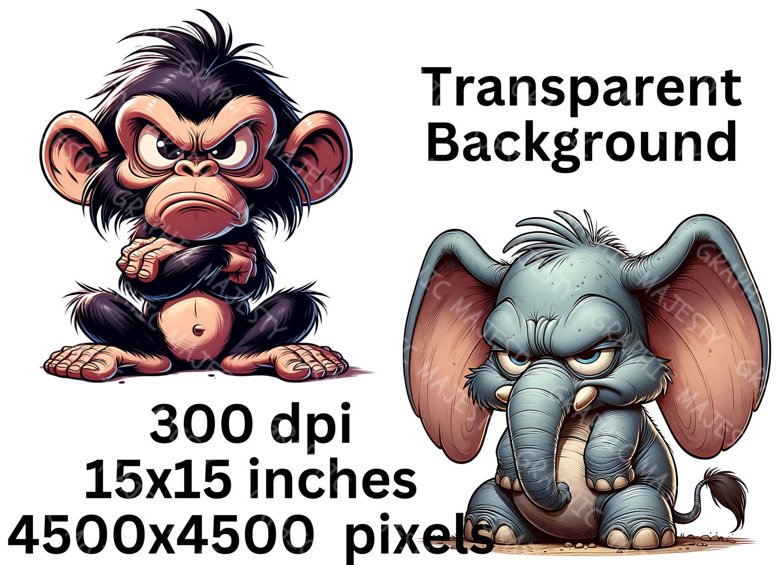 Grumpy Zoo Animals Clipart Bundle, Cute Angry Safari Animals Clipart ...