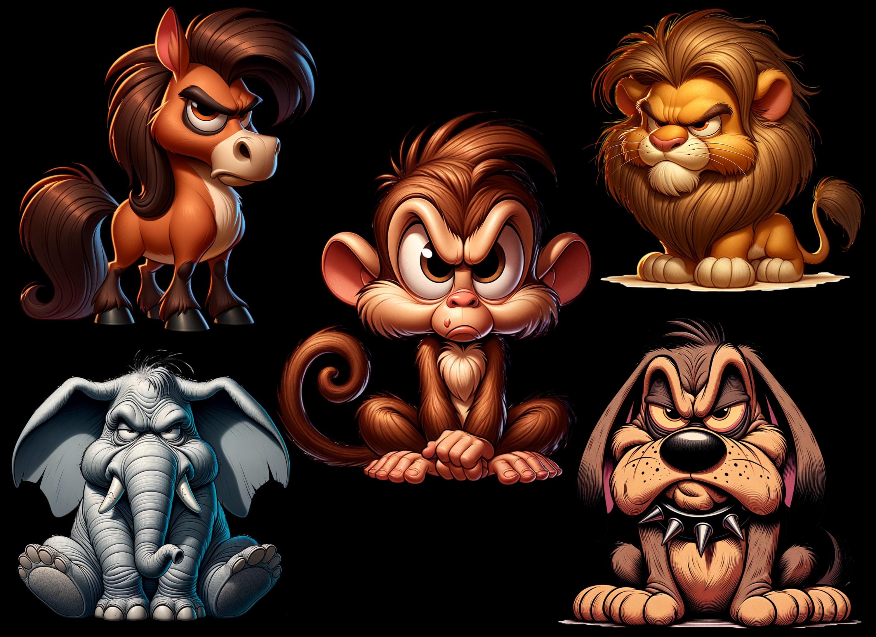 Funny Grumpy Animals Clipart Bundle: Cartoon Pet Prints (PNG) - Etsy