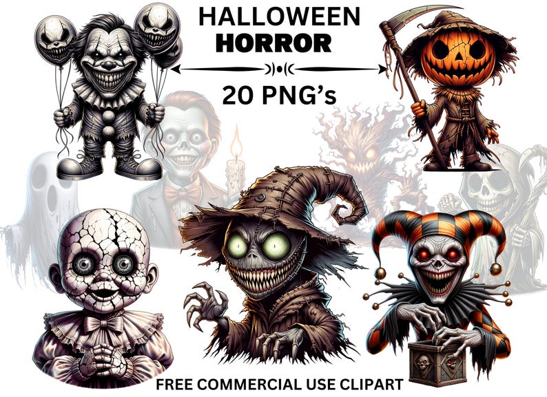 Halloween Horror Clipart Bundle: Creepy Goth PNG Images (digital ...