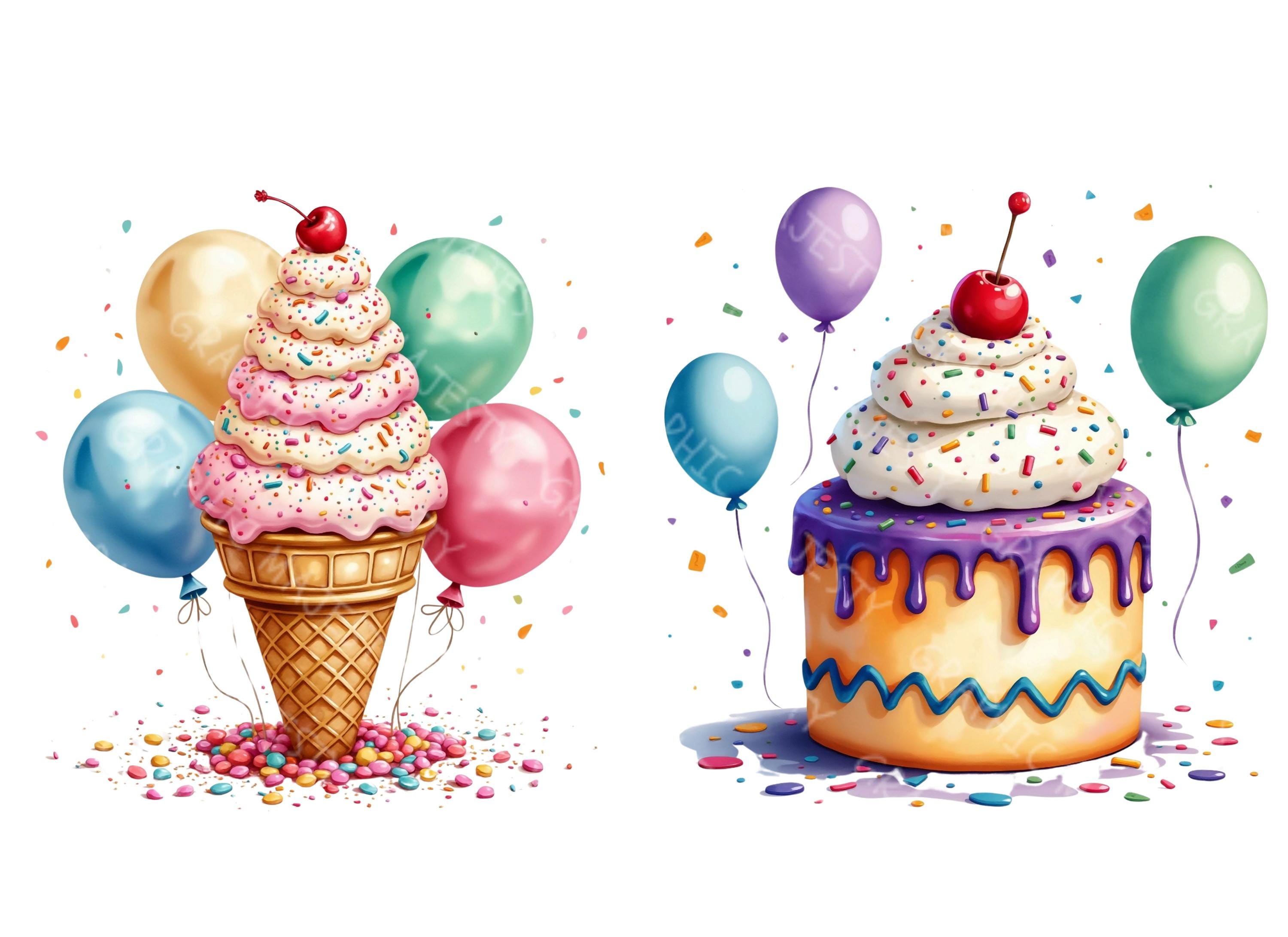 Watercolor Birthday Cake Clipart: Party PNG Images (digital Download ...