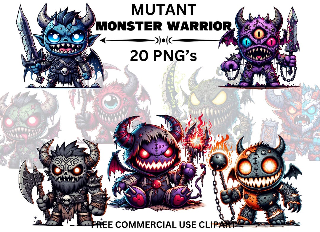 Mutant Monster Warrior Clipart Bundle: Creepy Halloween PNG (digital ...