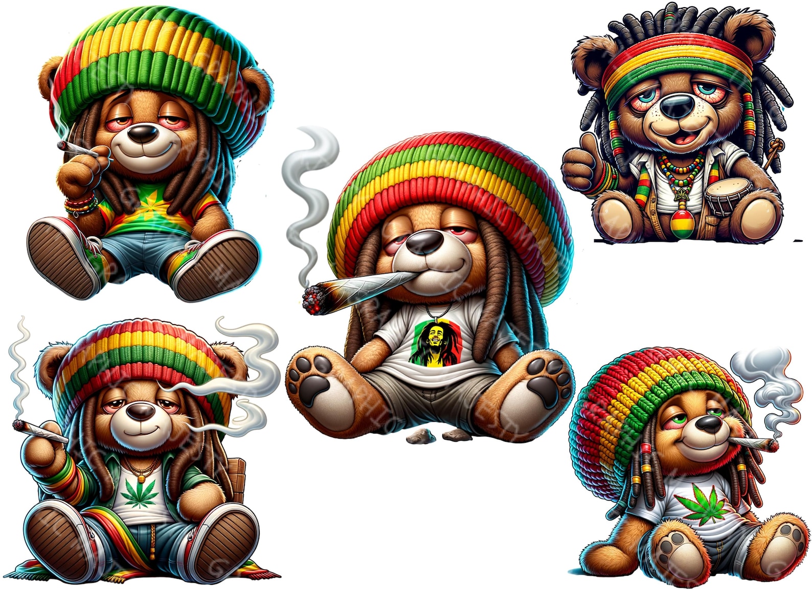 Stoned Rasta Teddy Bear Jamaican Art, Marijuana PNG Weed Clipart, Funny ...