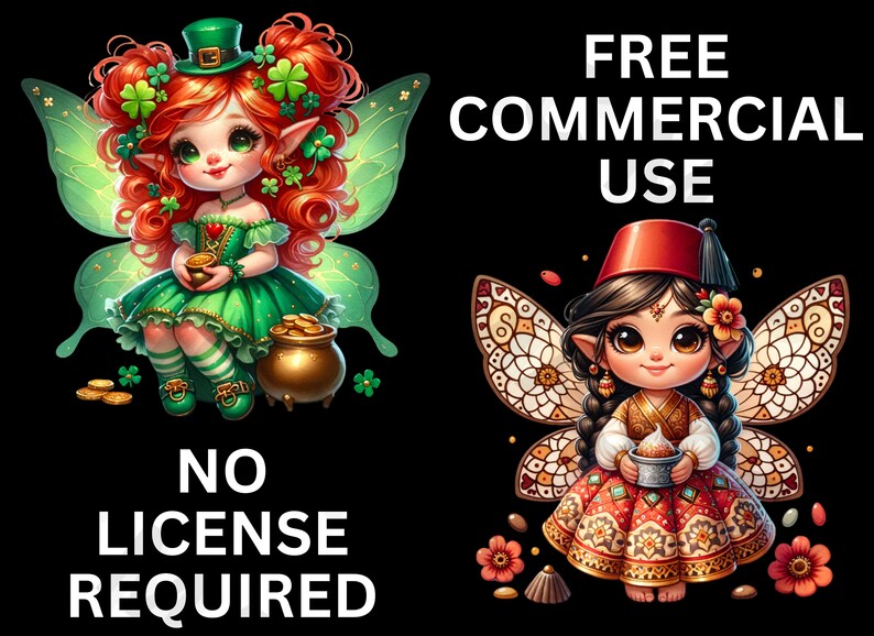 Kawaii Fairy Clipart: Multicultural Fairytale PNG Graphics (commercial ...