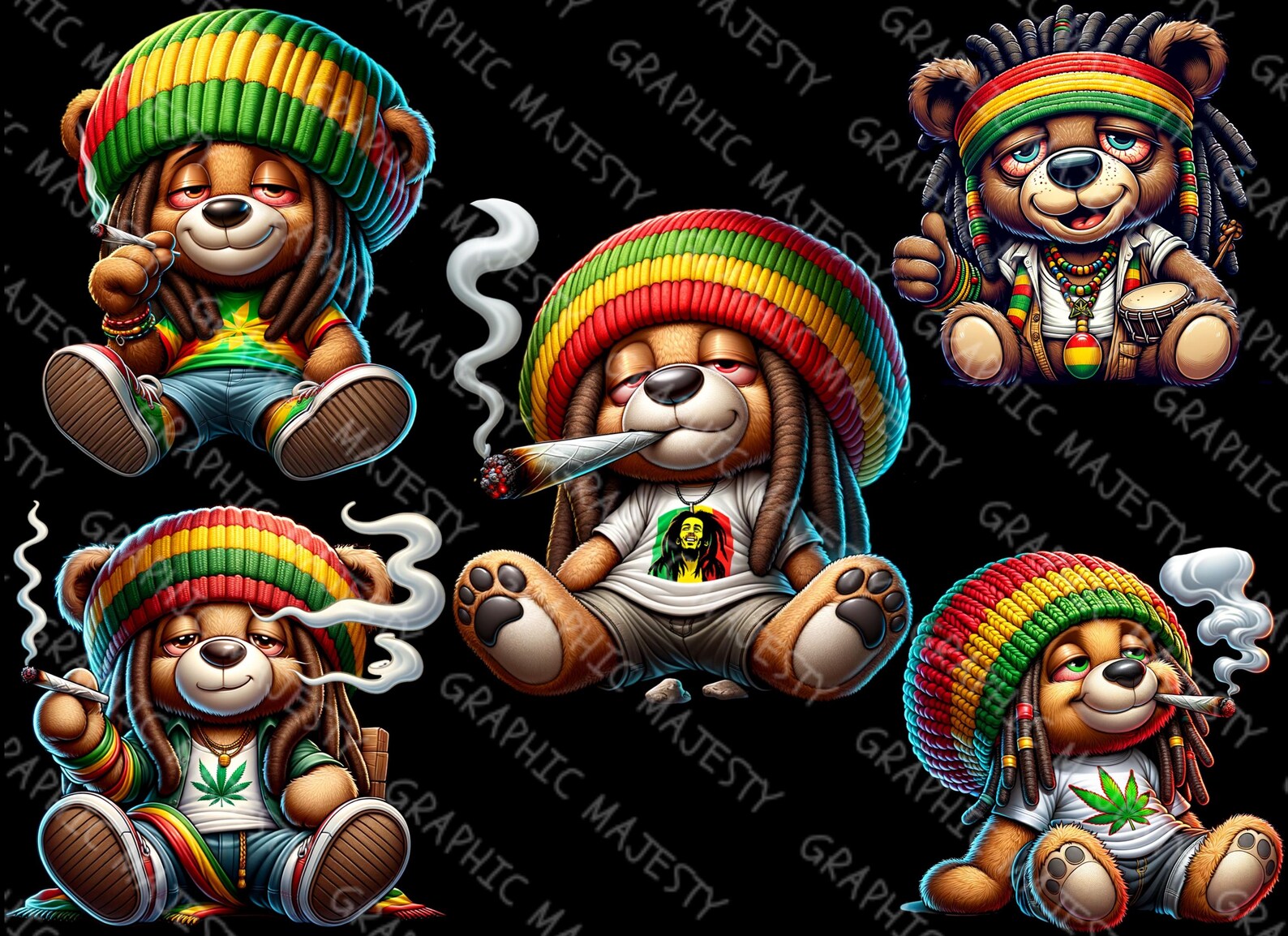Stoned Rasta Teddy Bear Jamaican Art, Marijuana PNG Weed Clipart, Funny ...