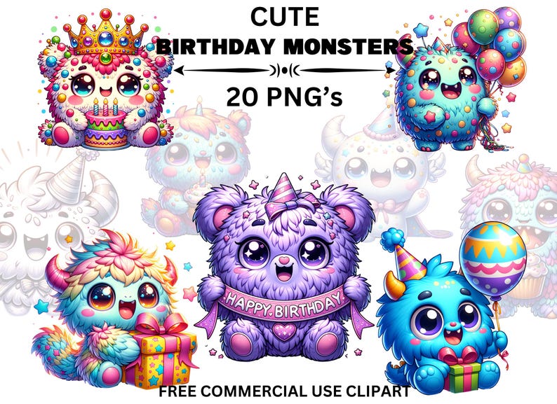 Birthday Monsters Clipart, Cute Celebration Monster PNG, Happy Birthday ...