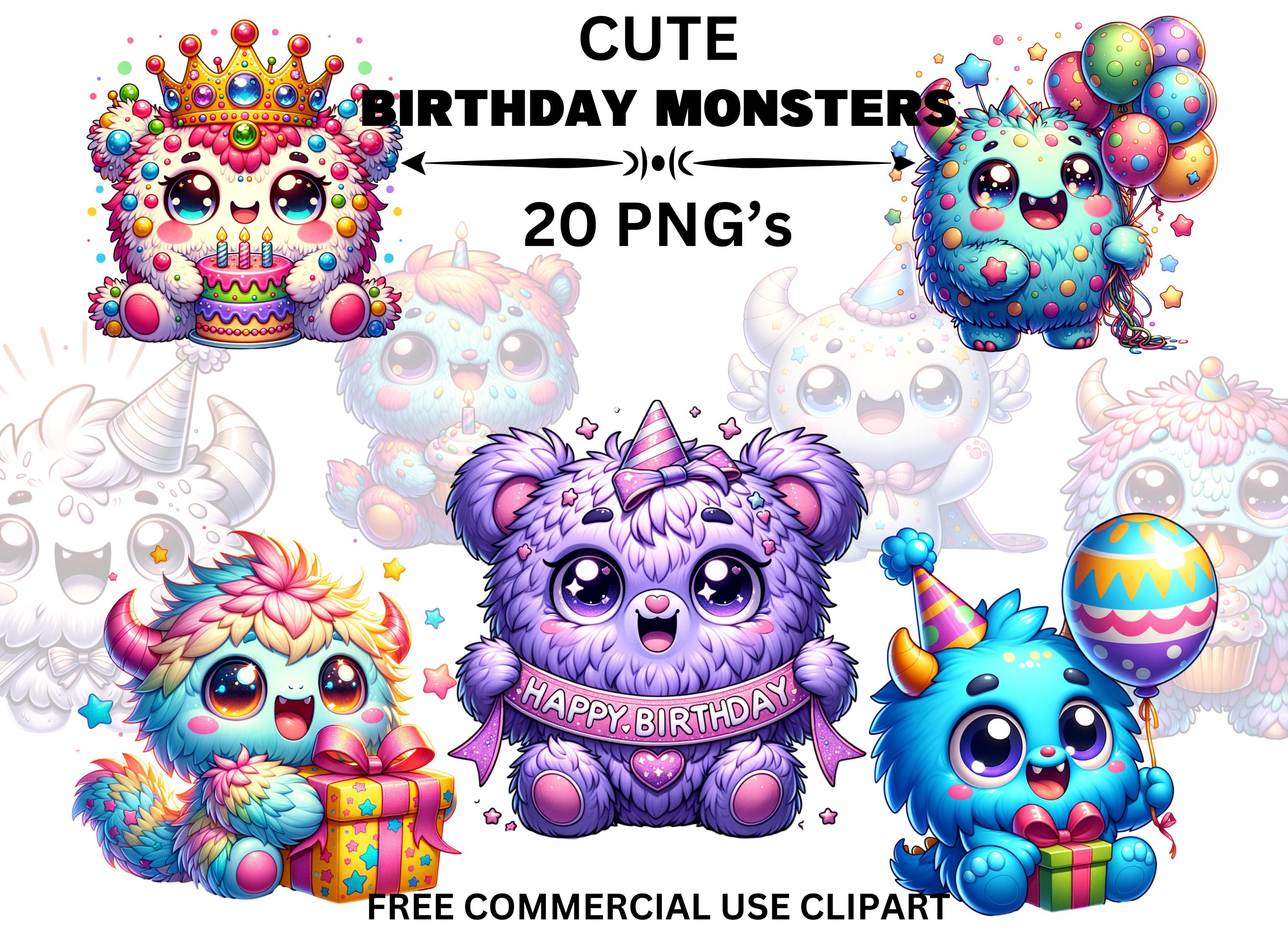 Birthday Monsters Clipart, Cute Celebration Monster PNG, Happy Birthday ...