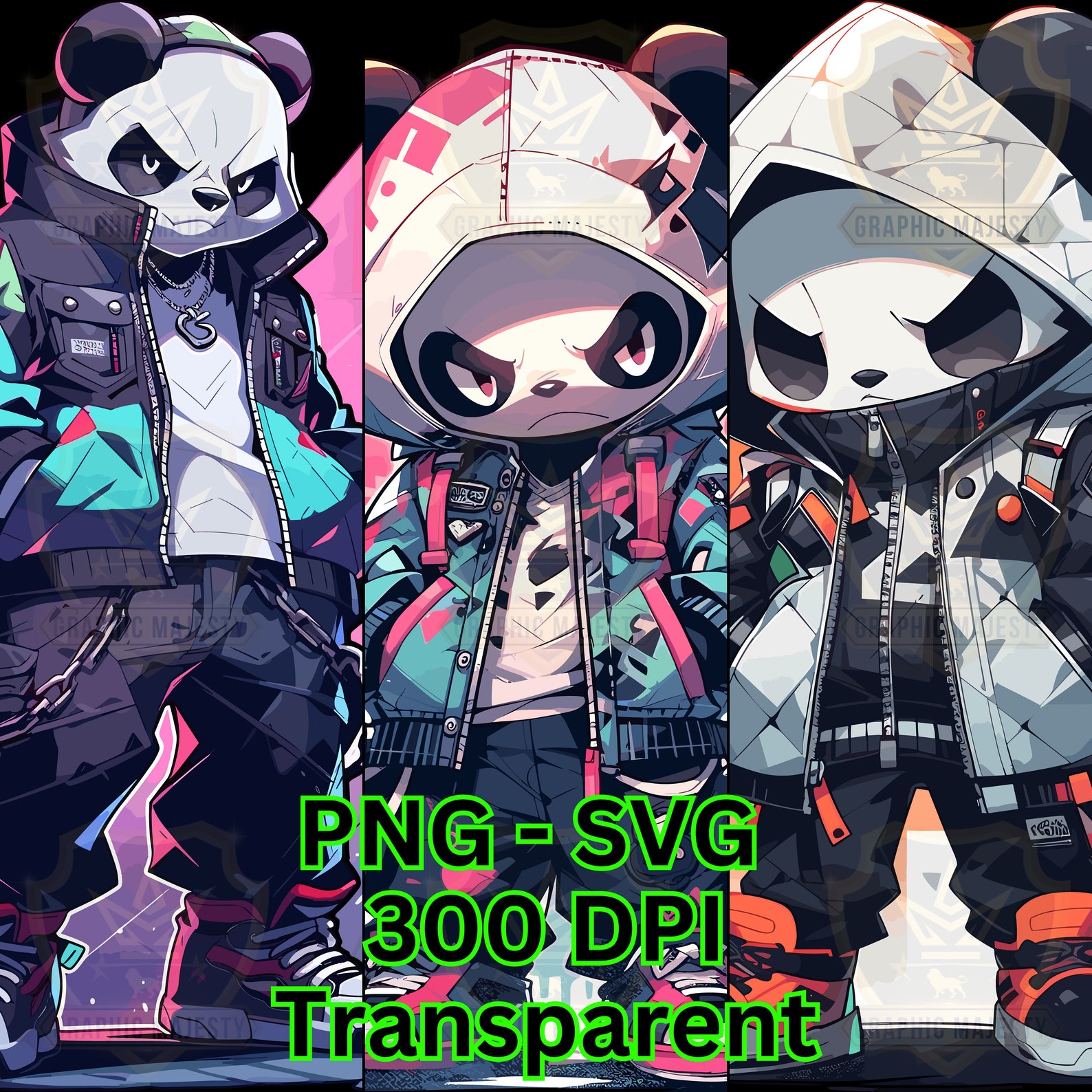 Anime Graffiti Panda Bundle 3 PNG & 3 SVG - Bear T-shirt Sticker ...