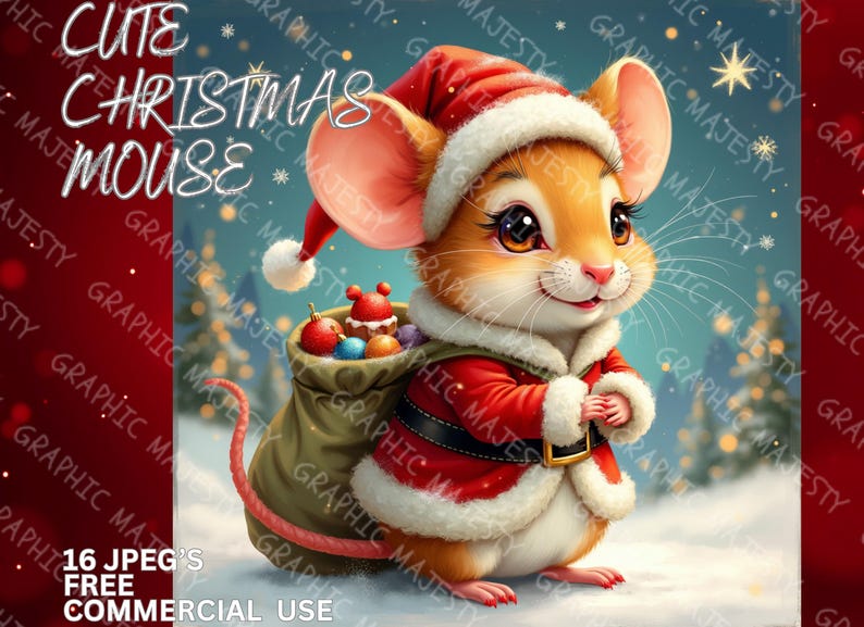 Christmas Mouse Clipart, Holiday JPEG Images (digital Download - Etsy