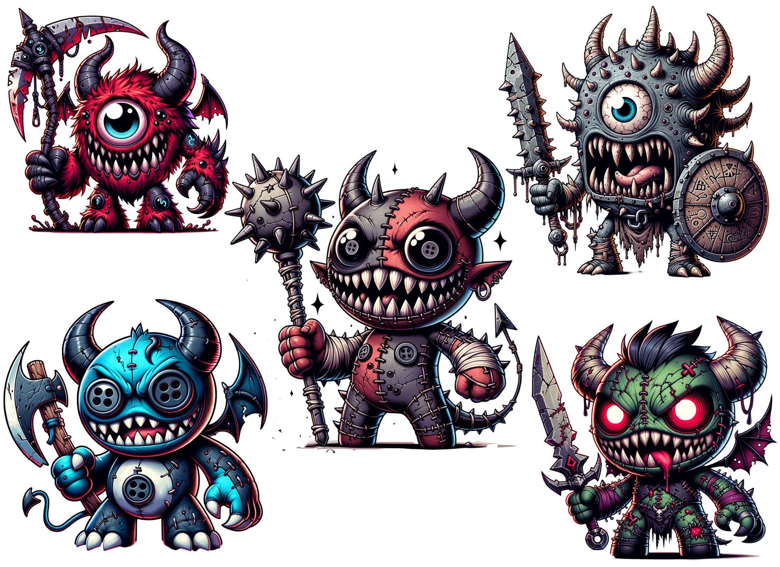 Mutant Monster Warrior Clipart Bundle: Creepy Halloween PNG (digital ...