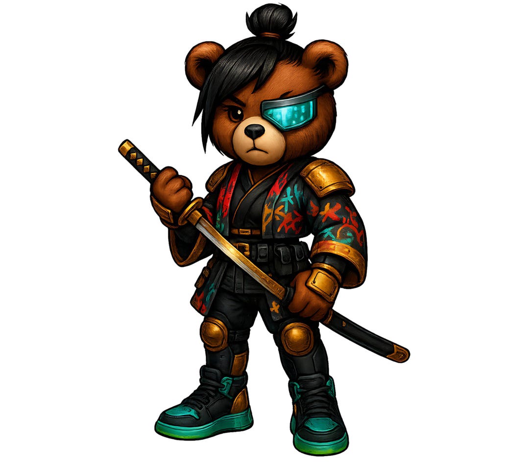 Cyberpunk Samurai Teddy Bear Digital Art, Futuristic Ninja Bear ...