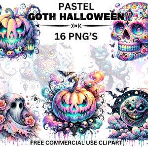 Watercolor Pastel Goth Halloween Clipart: 16 PNG Bundle (commercial Use ...