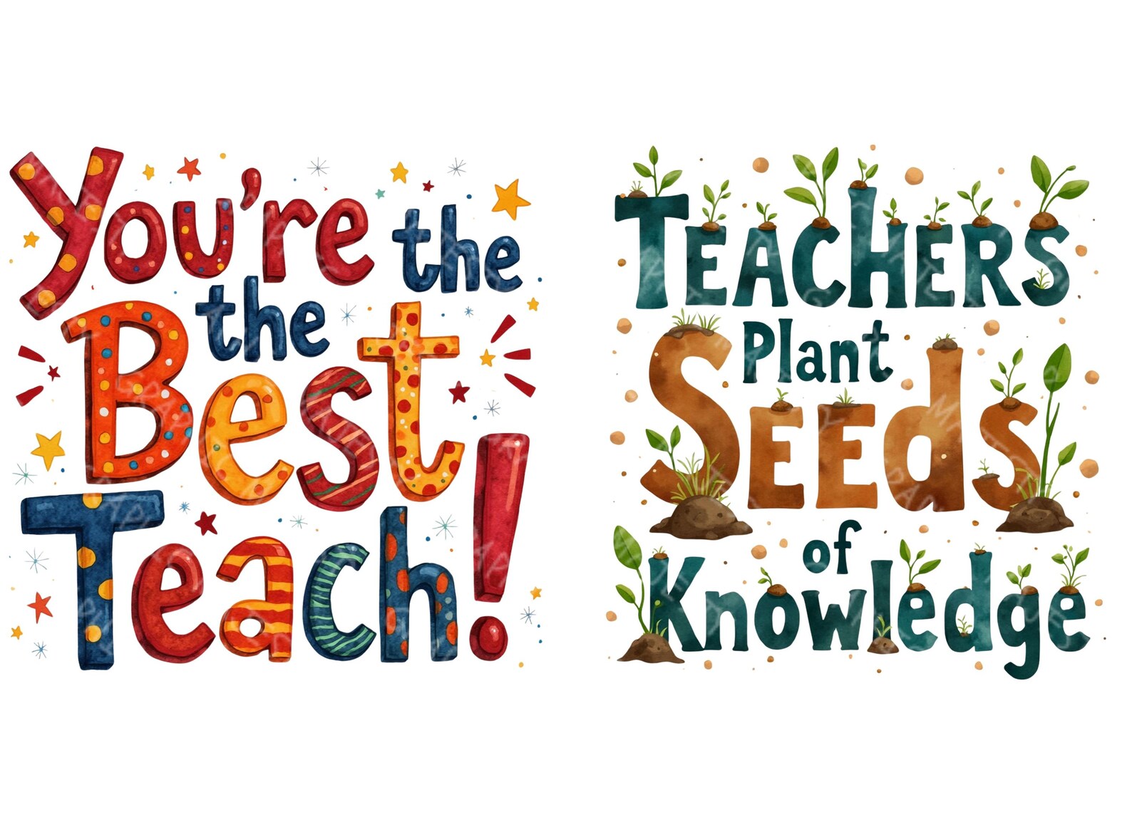 Watercolor Teacher Appreciation Clipart: 10 PNG Bundle (commercial Use ...