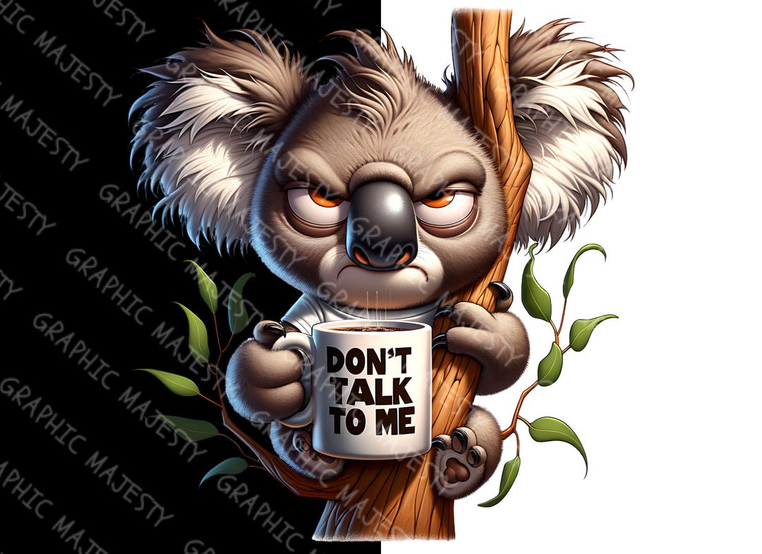 Grumpy Coffee Koala Clipart: Angry Animal PNG, Commercial Use - Etsy