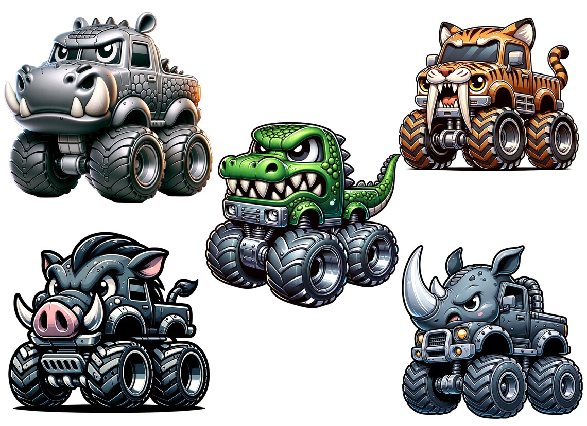 Kawaii Animal Monster Truck Clipart: PNG Bundle (digital Download) - Etsy