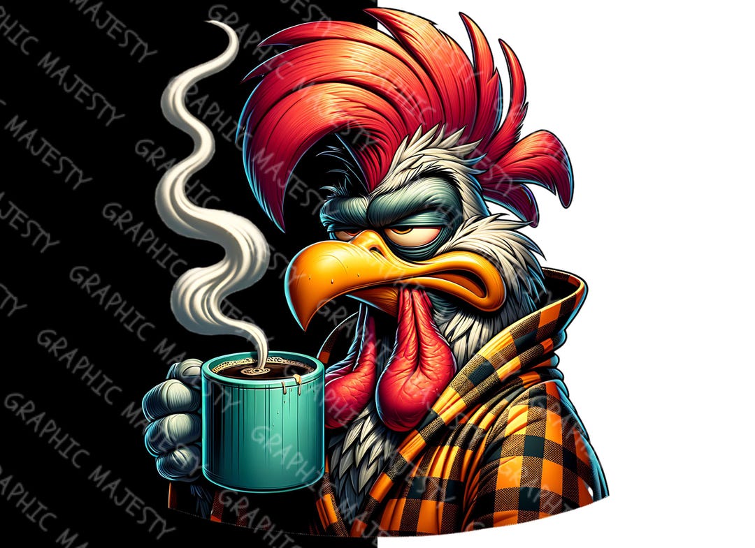 Grumpy Coffee Rooster Clipart: Farm Animal PNG (commercial Use) - Etsy