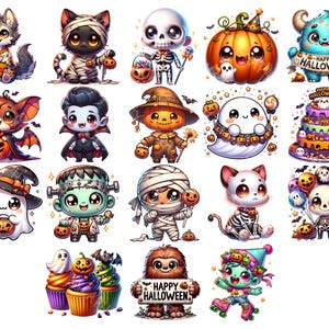 Cute Kawaii Halloween P4 Clipart, 18 Adorable Spooky PNG Illustrations ...