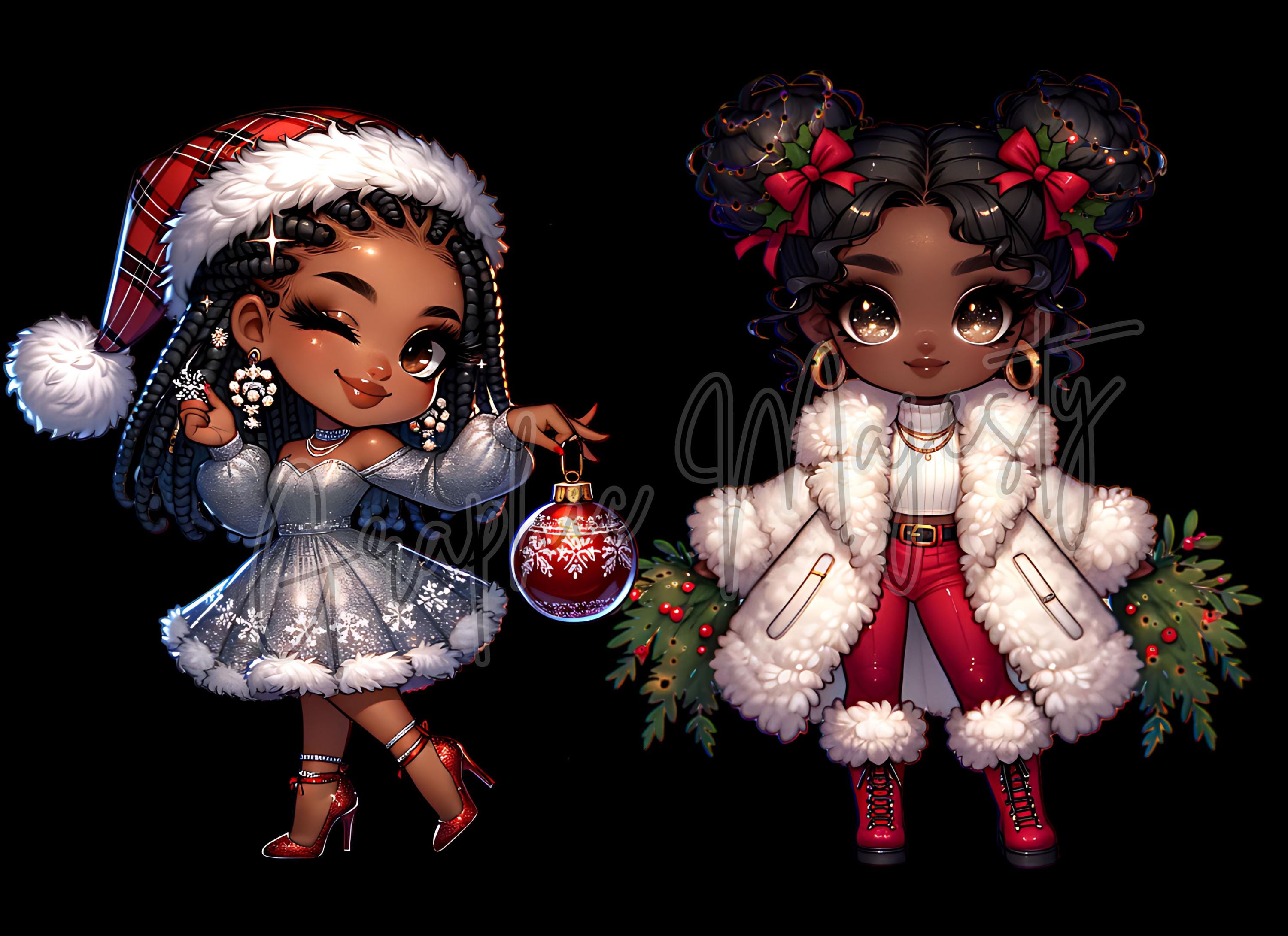 Black Girl Christmas Clipart: Festive African American PNG SVG (digital ...