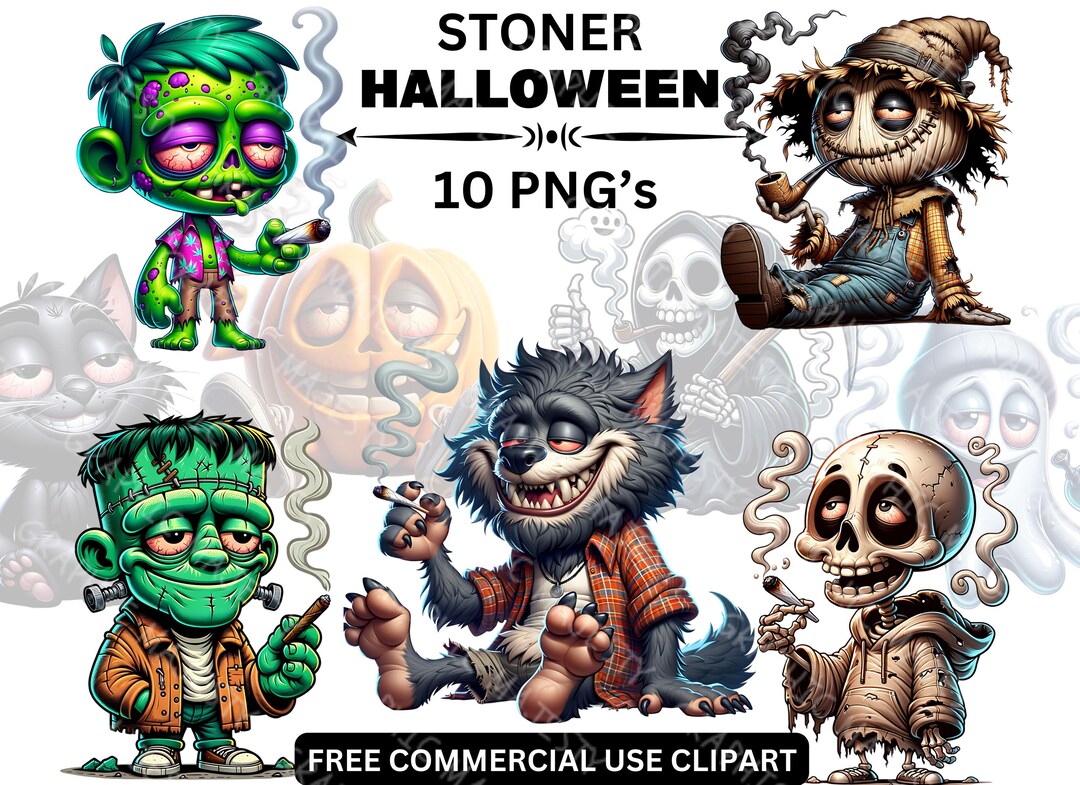 Halloween Stoner Monsters, Horror Cartoon Art, Marijuana PNG Weed ...