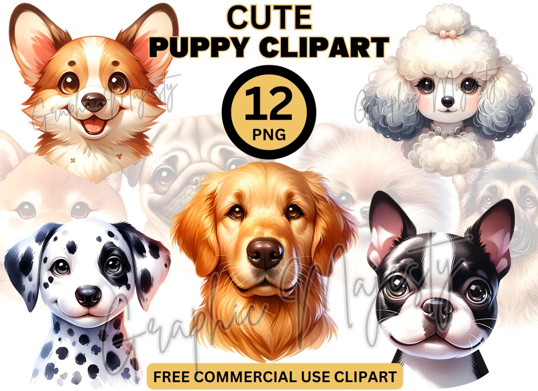 Cute Puppy Watercolor Clipart, Dog Breeds PNG Bundle, Puppy Dog PNG Dog ...