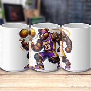Lakers Bear Digital Art, Cartoon Bear, Basketball Art, Mascot Design ...