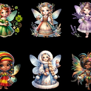 Kawaii Fairy Clipart: Multicultural Fairytale PNG Graphics (commercial ...