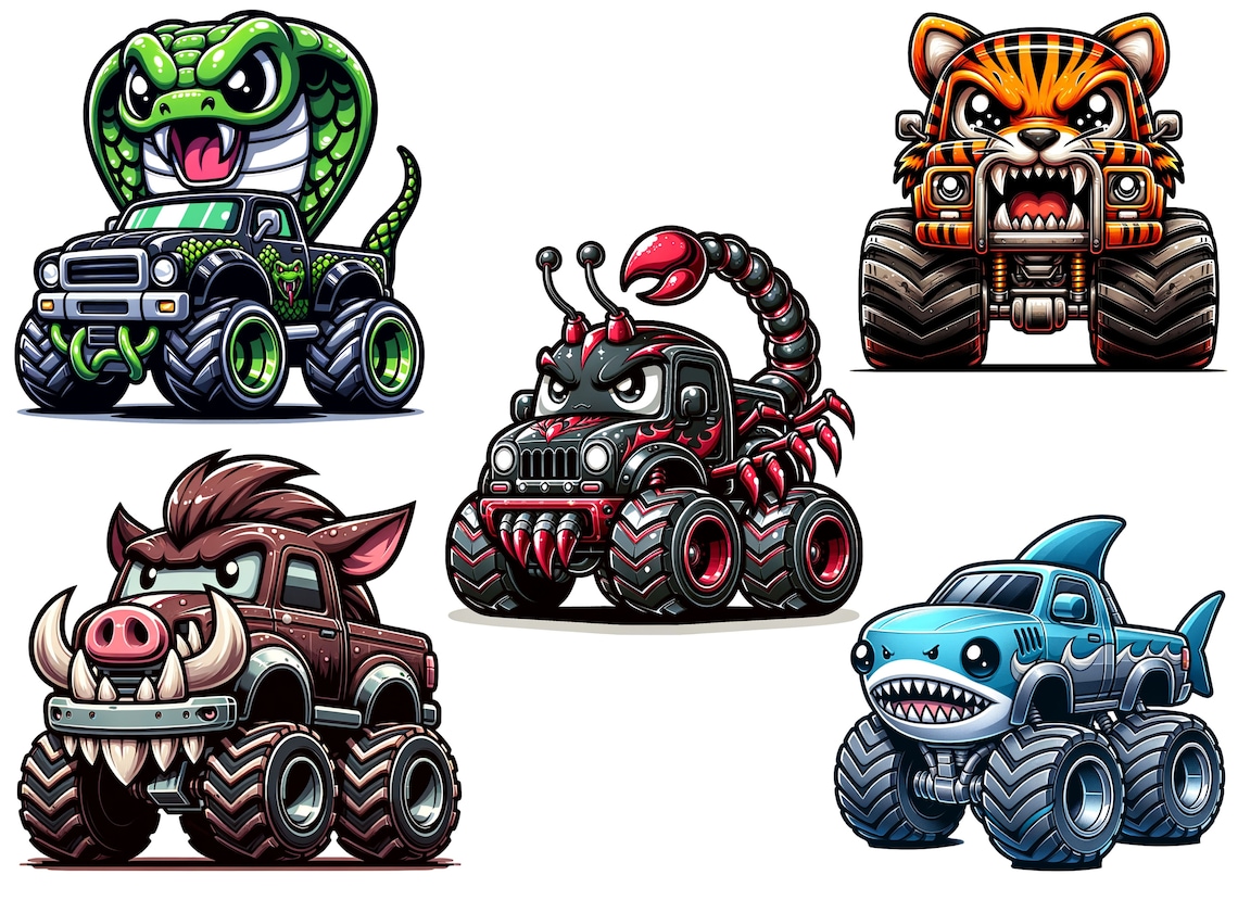 Animal Monster Trucks, Kawaii Clipart PNG, Truck Art, Animal PNG ...