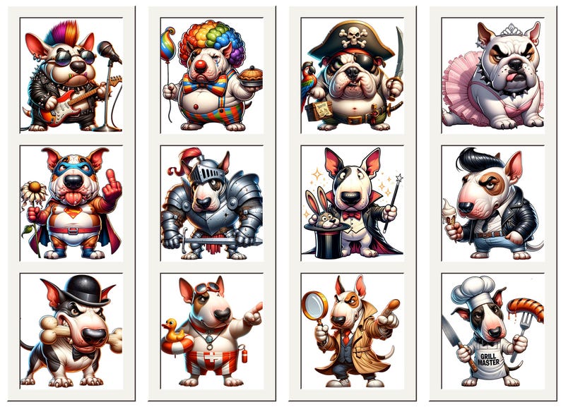 Grumpy Bull Dog Terrier Clipart Bundle, Cute Angry Pitbull Clipart, Dog ...