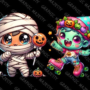 Cute Kawaii Halloween P4 Clipart, 18 Adorable Spooky PNG Illustrations ...