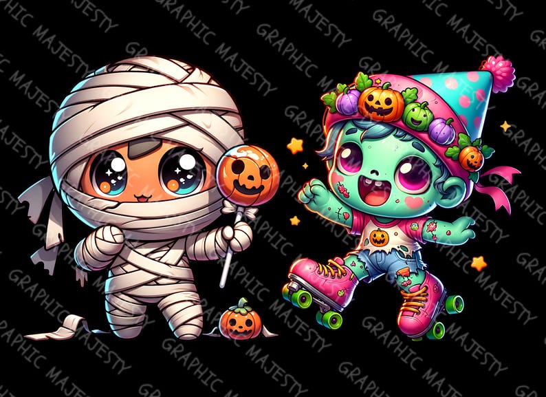 Cute Kawaii Halloween P4 Clipart, 18 Adorable Spooky PNG Illustrations ...