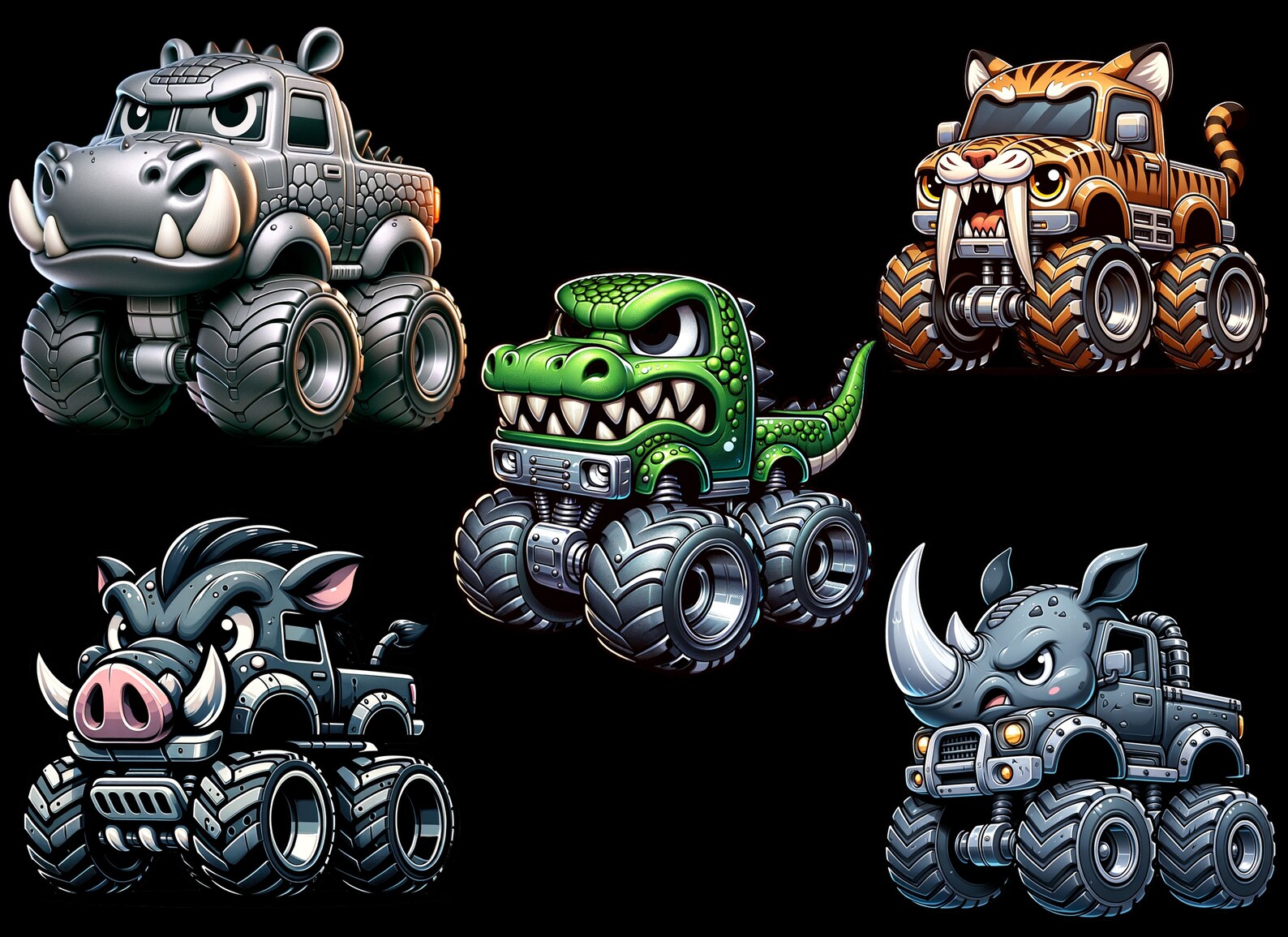 Kawaii Animal Monster Truck Clipart: PNG Bundle (digital Download) - Etsy