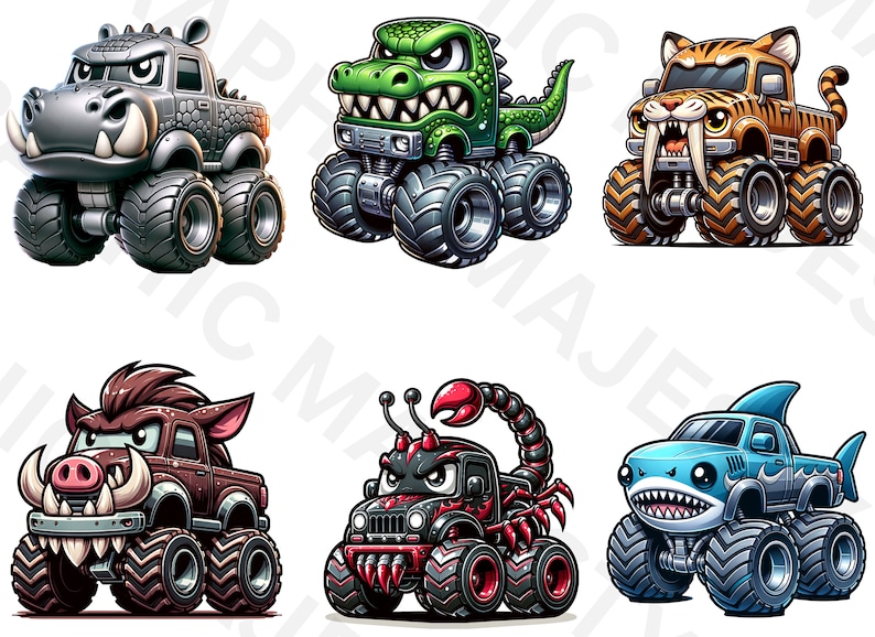 Animal Monster Trucks, Kawaii Clipart PNG, Truck Art, Animal PNG ...
