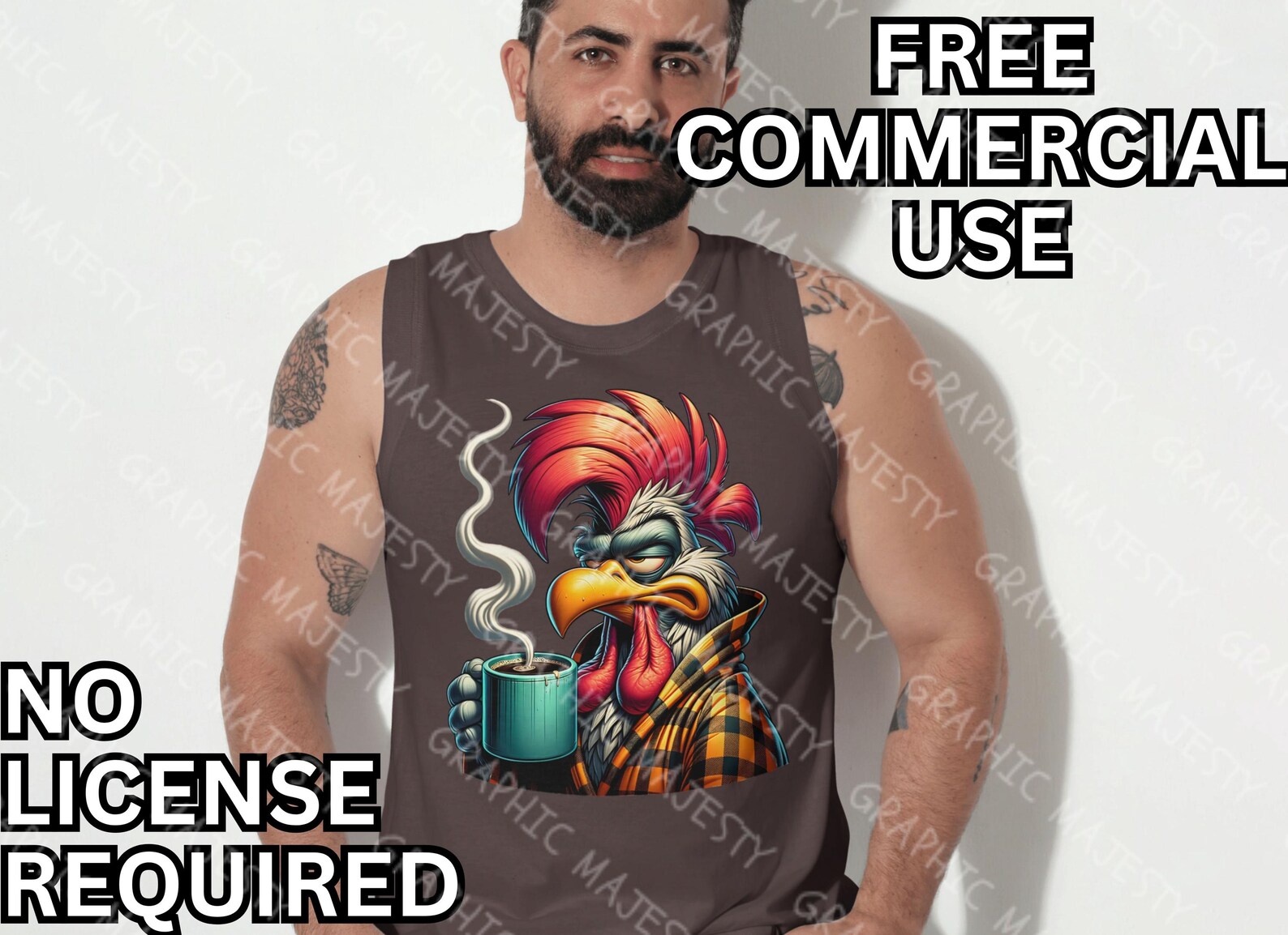 Grumpy Coffee Rooster Clipart: Farm Animal PNG (commercial Use) - Etsy